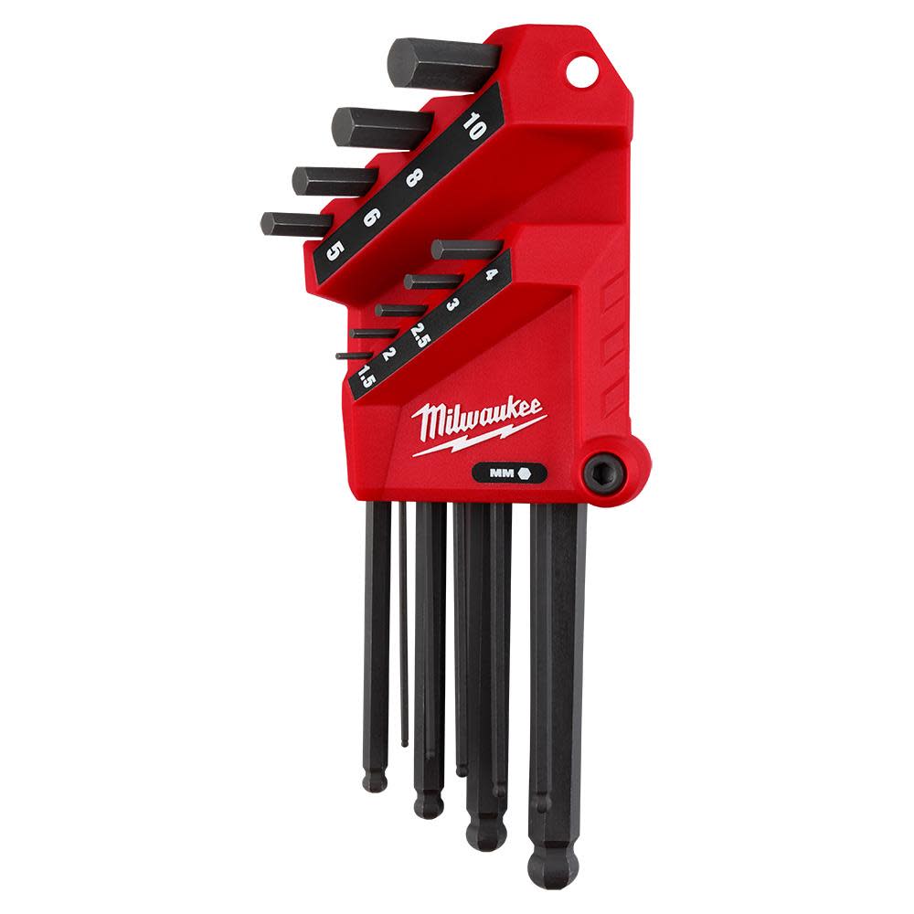 Milwaukee 9 Key Ball End L-Key Set Metric 48-22-2186 from Milwaukee ...