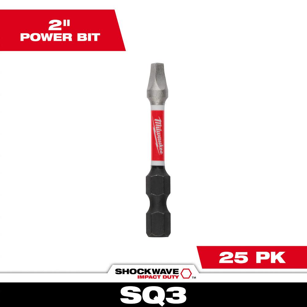 Milwaukee SHOCKWAVE 2inch Impact Square Recess #3 Power Bit 48-32-4773 ...