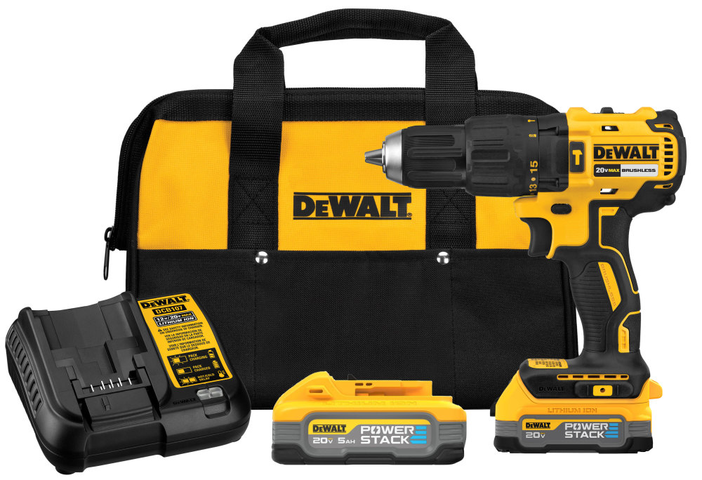 DEWALT 20V Compact Hammer Drill Kit with Two POWERSTACK Batteries ...