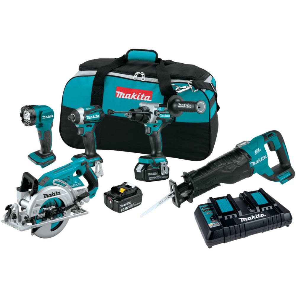 Makita 18V LXT Lithium-Ion Brushless Cordless 5-Pc. Combo Kit (5.0Ah ...