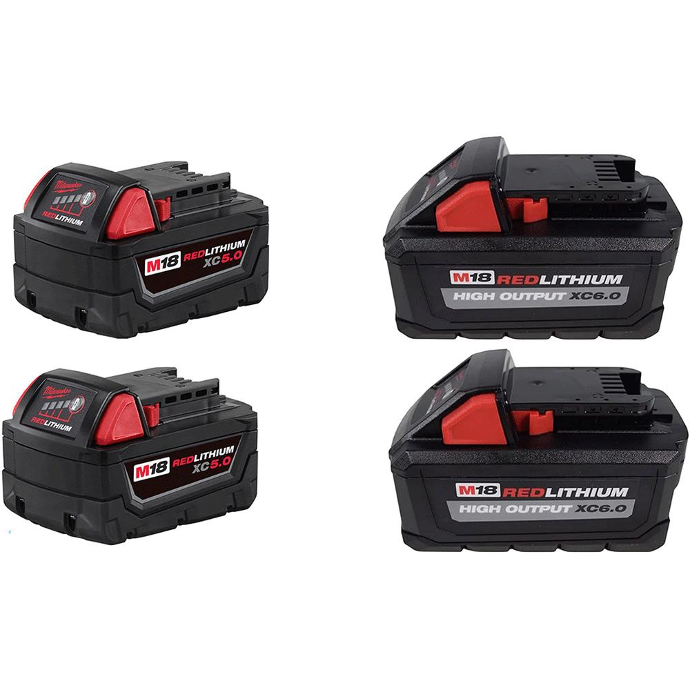 Milwaukee M18 REDLITHIUM XC5.0 Battery Pack -2 Pack, XC6.0 REDLITHIUM ...