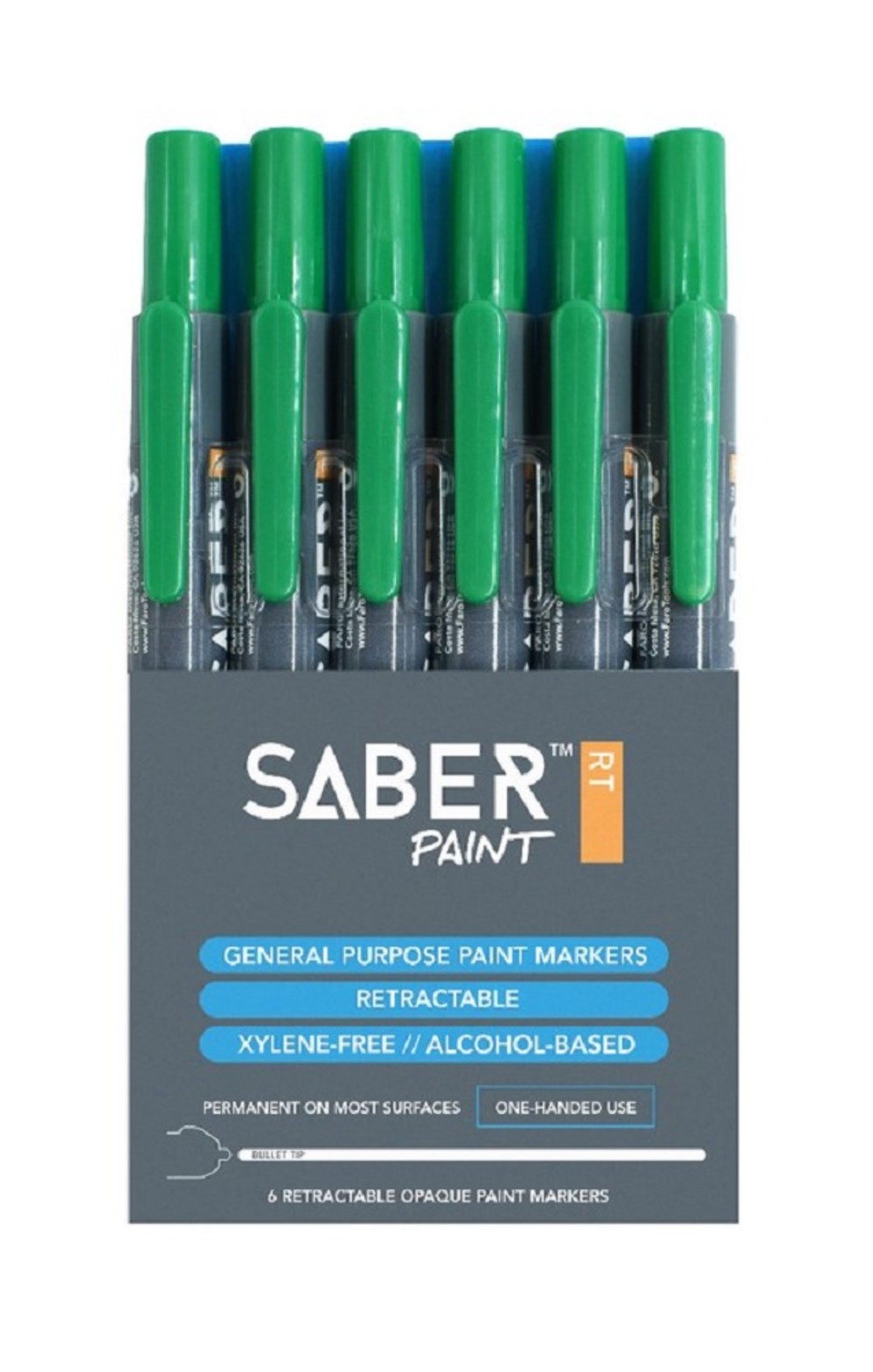 FARO Saber Retractable Paint Marker, Green, 6 Pack 59146 - Acme Tools