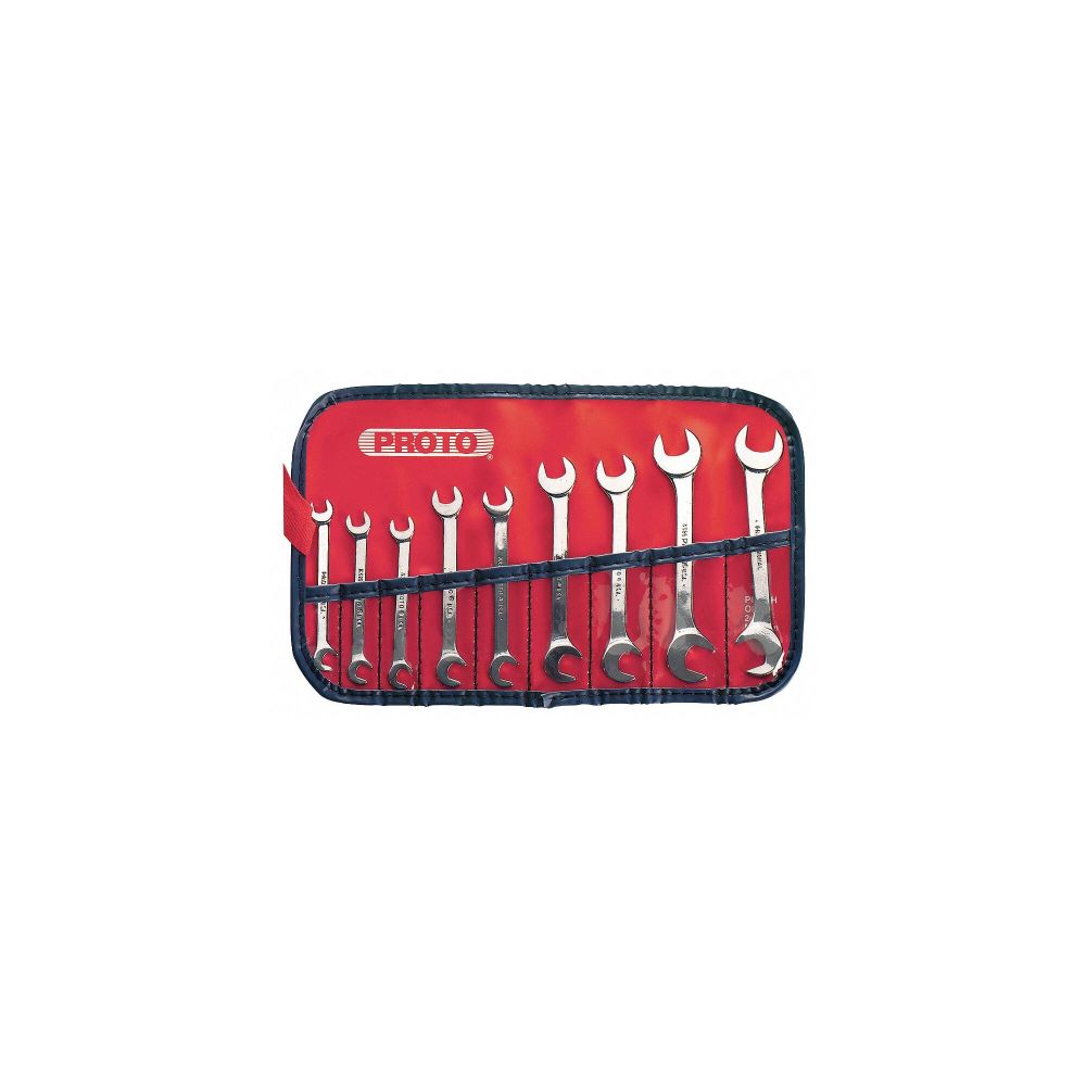 Proto 9 Piece Satin Short Angle Open-End Wrench Set J3300A - Acme Tools