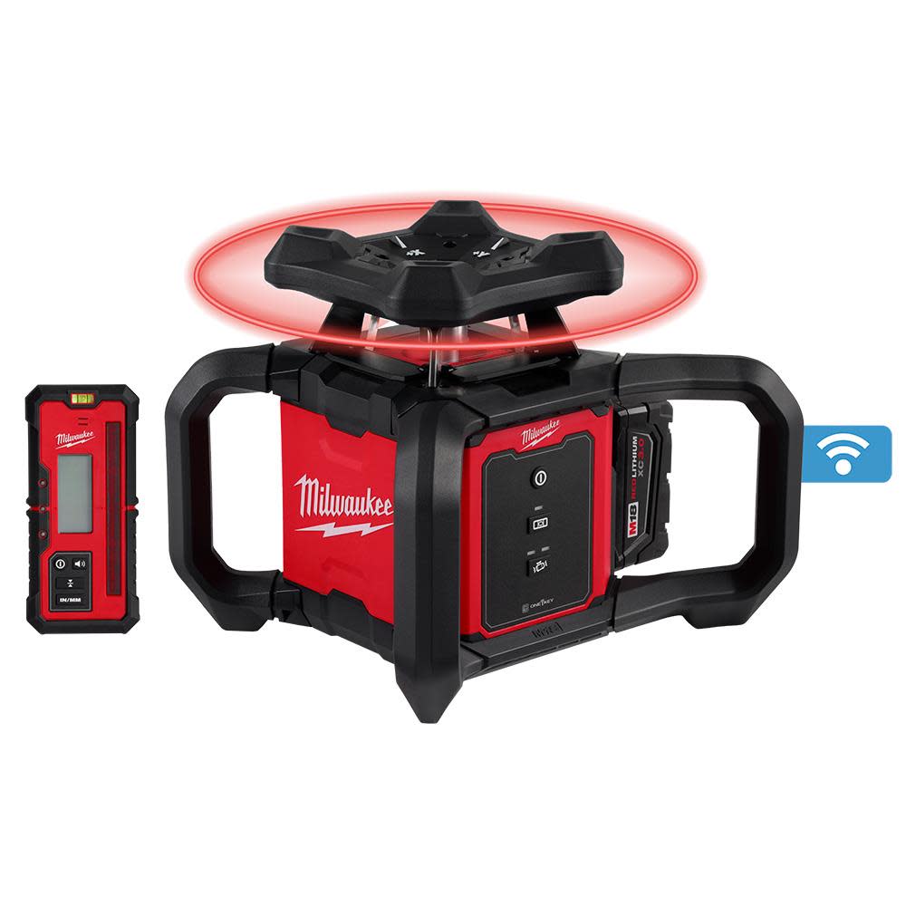 Milwaukee M18 Red Exterior Rotary Laser Level Kit with Receiver, Tripod, & Grade Rod 3701-21T ...