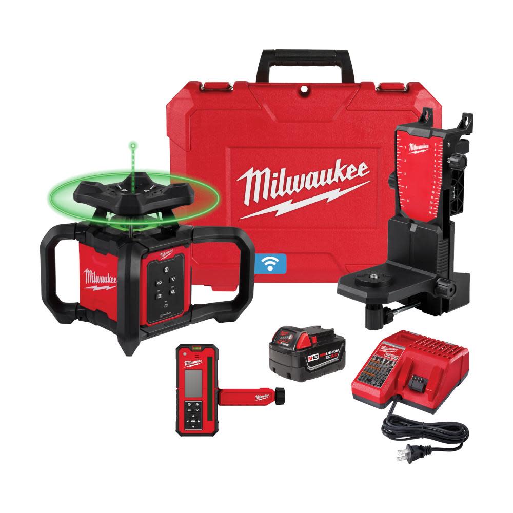 Milwaukee M18 Green Interior Rotary Laser Level Kit with Remote ...