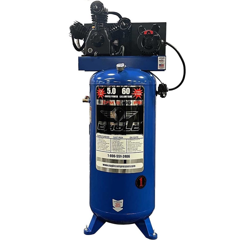 Eagle Compressor 5 HP 60 Gallon Vertical Stationary Electric Air ...