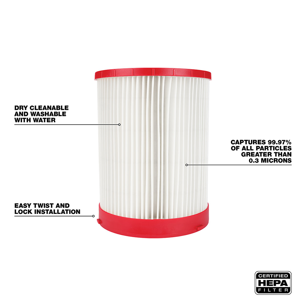 Milwaukee Large Wet/Dry Vacuum HEPA Filter - 49-90-1977 from MILWAUKEE ...