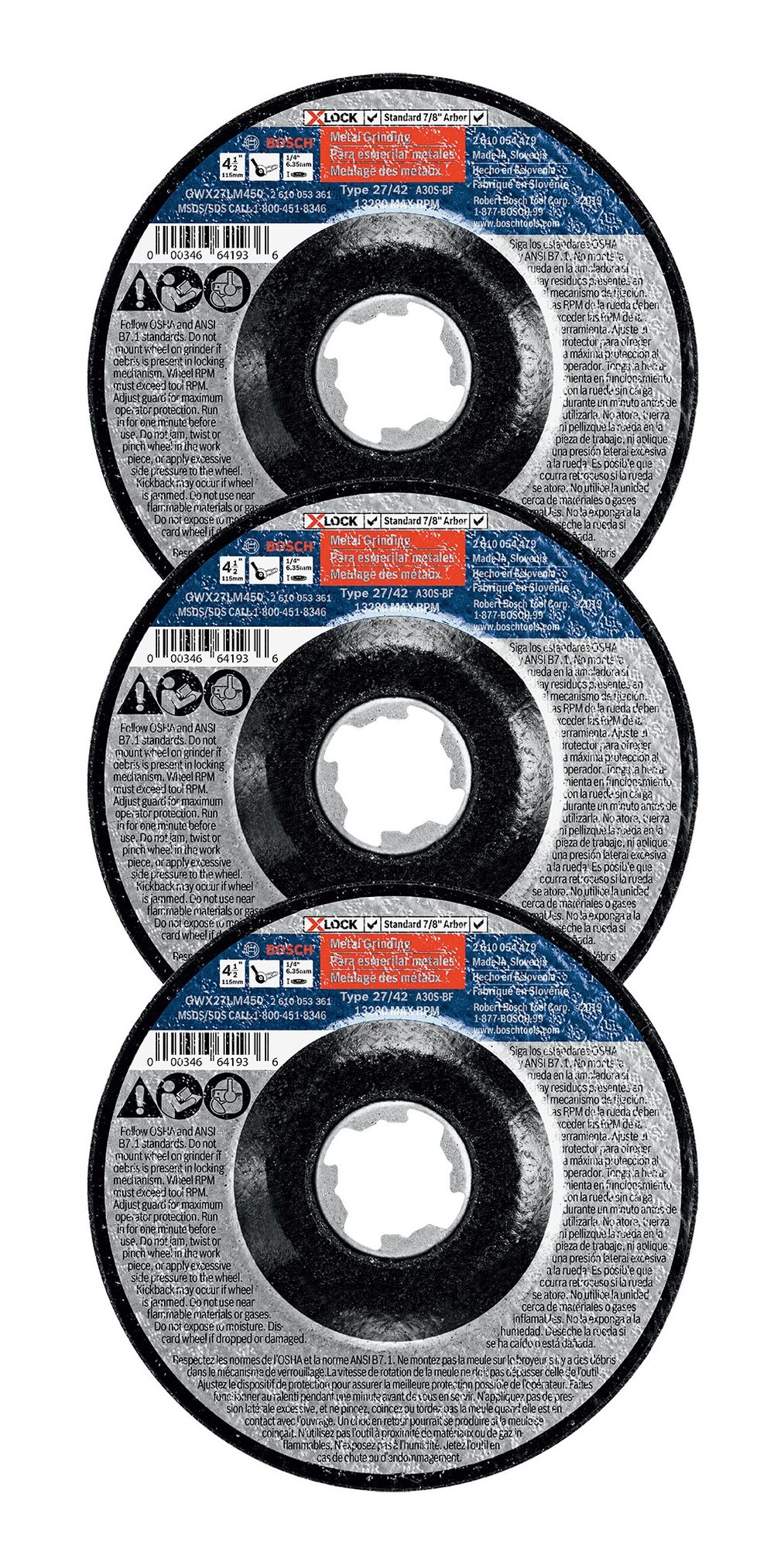 Bosch X-LOCK Metal Grinding Wheels, 3 Pieces GWX27LM450P3 - Acme Tools