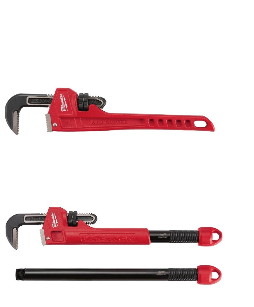 Milwaukee Cheater Pipe Wrench & 14inch Steel Pipe Wrench Bundle 48-22 ...