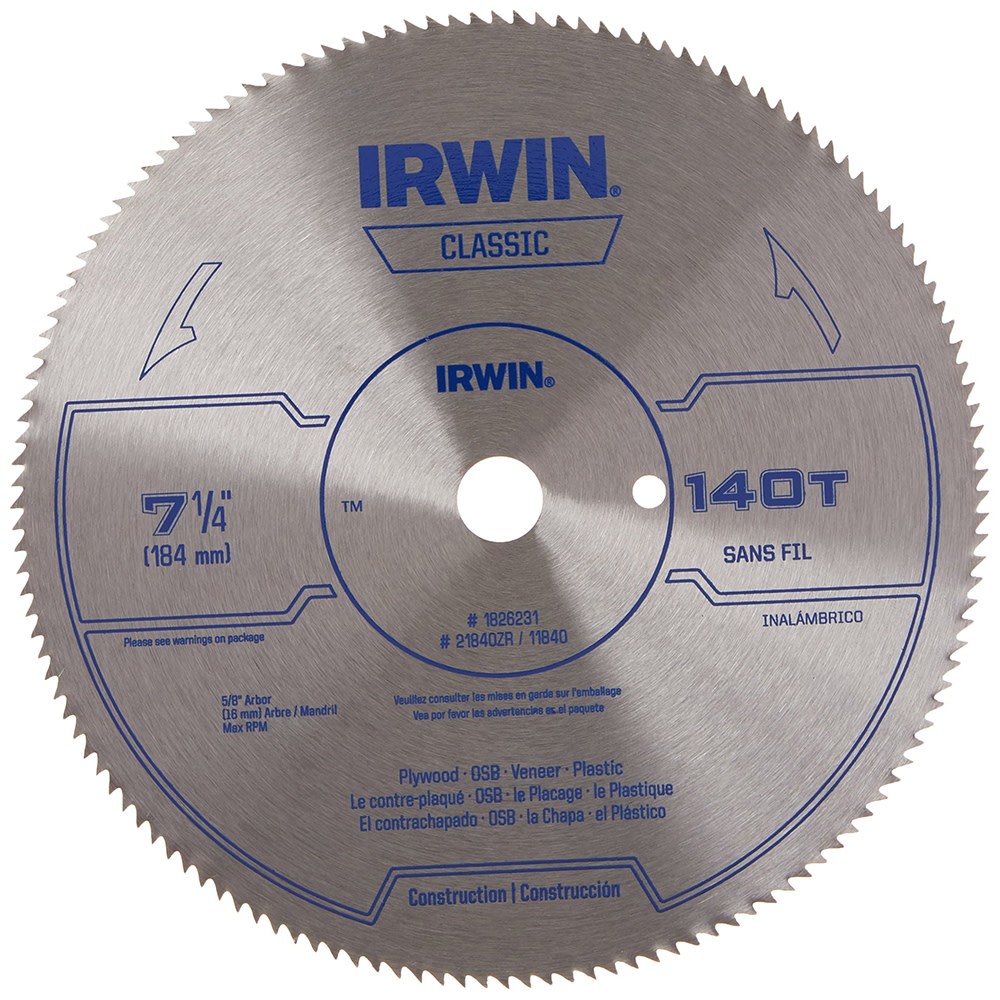 Irwin 7-1/4 In. 140 TPI Plywood/Os/Veneer Saw Blade 11840 - Acme Tools