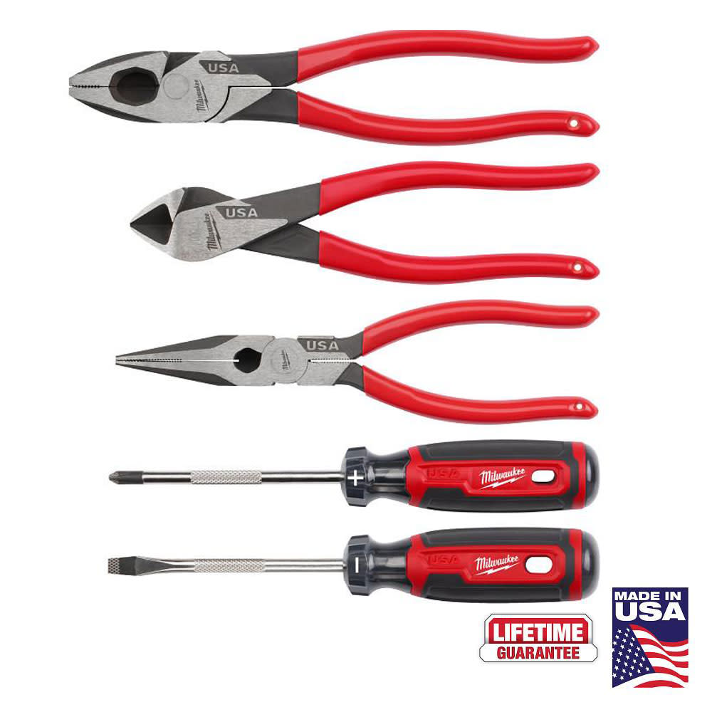 Milwaukee Dipped Grip Cutting Pliers & Cushion Grip Screwdrivers Set ...
