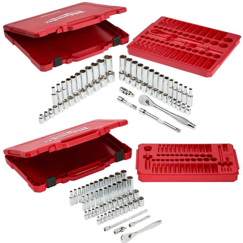 Milwaukee 106pc 1/4In & 3/8In Dr SAE/Metric Mechanics Socket Set Bundle ...