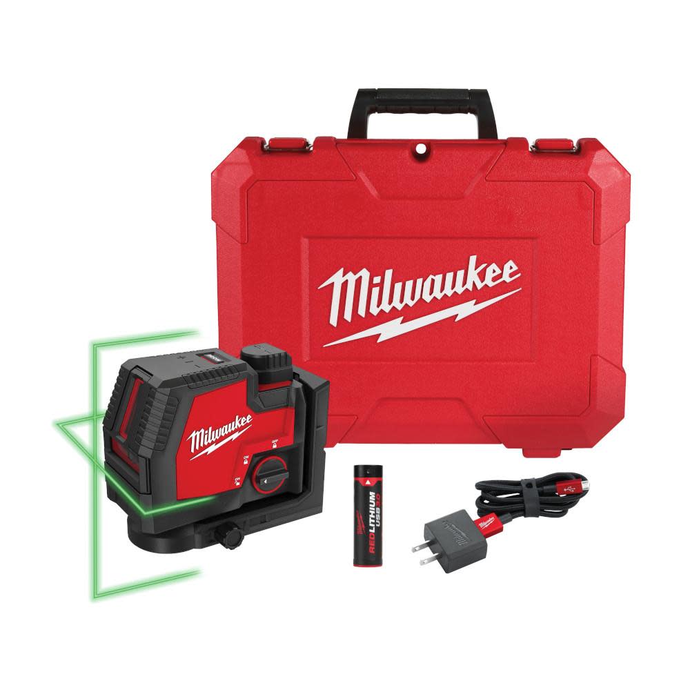 Milwaukee Green Beam Laser Cross Line USB Rechargeable 3521-21 - Acme Tools