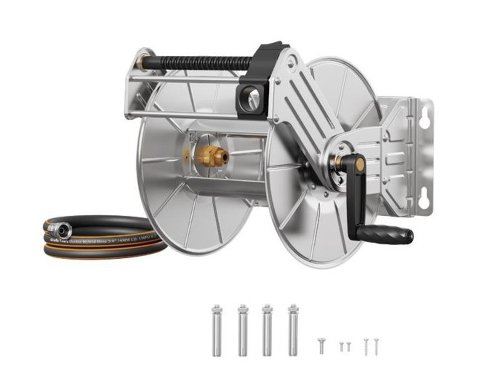 Giraffe Tools Silver Stainless Steel Garden Hose Reel without Hose ...