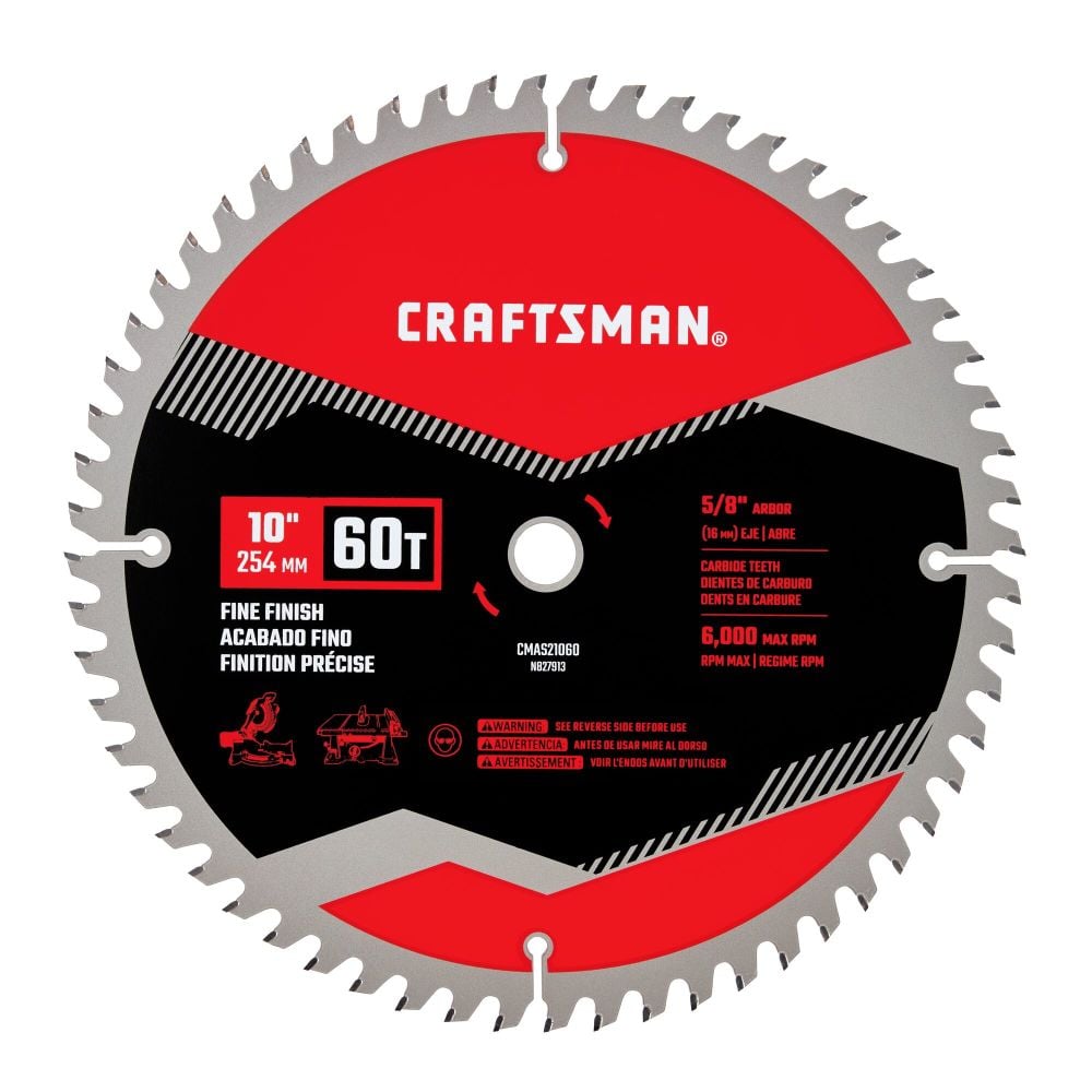 CRAFTSMAN 10 Inch Table Saw Blade 60-Tooth with 5/8 Inch Arbor ...