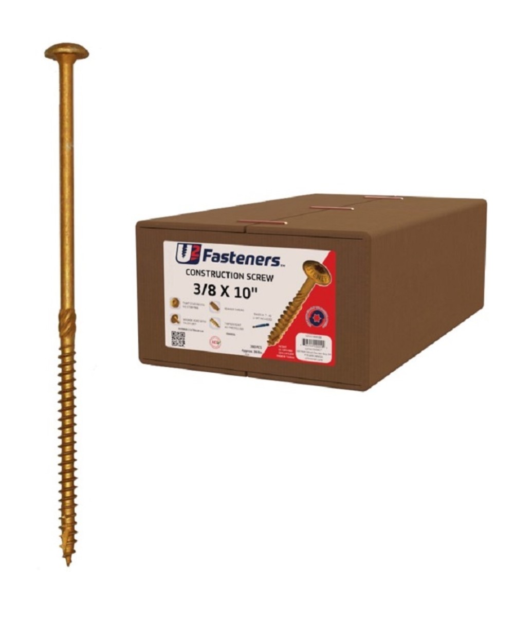 U2 Fasteners Construction Screw 3/8 Inch X 10 Inch, 300ct S22110000B - Acme Tools