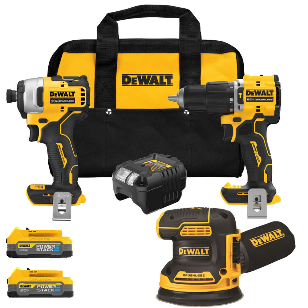 DEWALT ATOMIC 20V MAX* Brushless Drill, Impact Driver, Sander Combo Kit ...