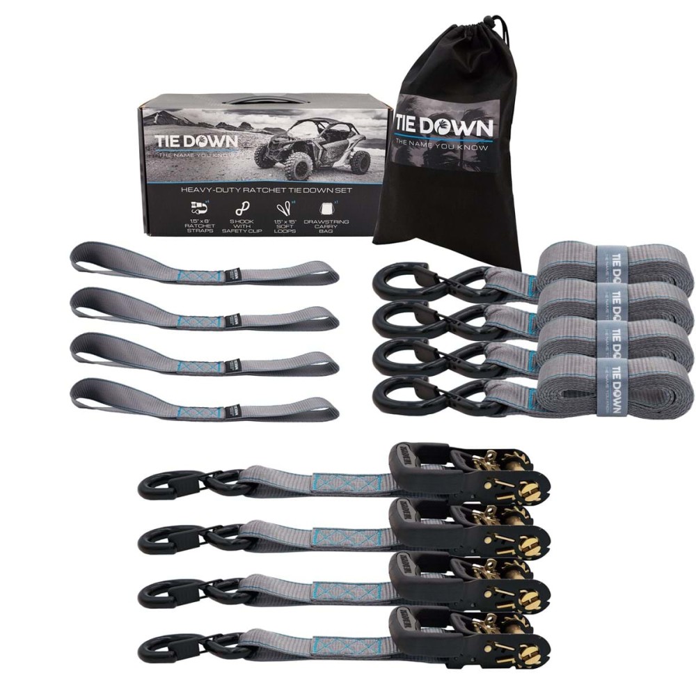 Tie Down 1.5 Inch x 8 Ft. Gray Heavy Duty Ratchet Strap - 4 Pack 13981 ...