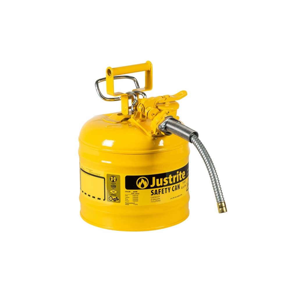 Justrite 2 Gal Steel Safety Yellow Diesel Fuel Can Type II 7220220 ...