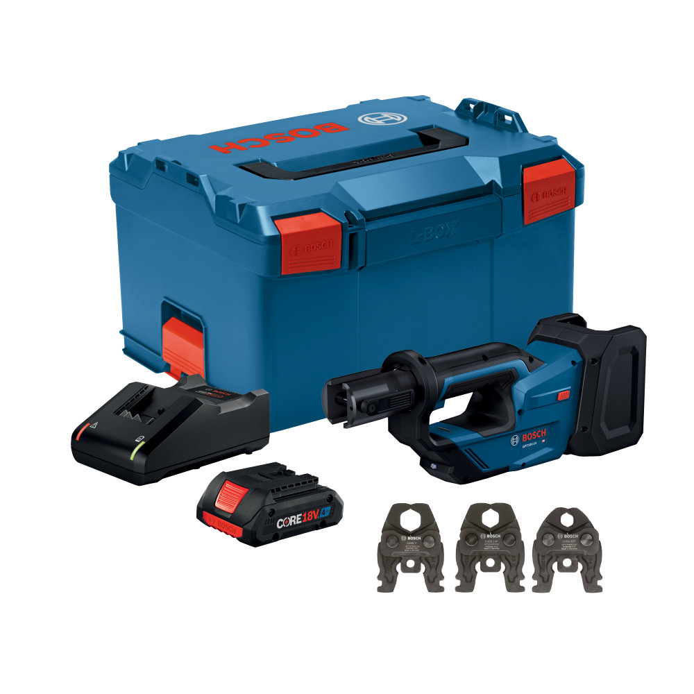 Bosch Press Tool Kit with 1/2 Inch, 3/4 Inch, 1 Inch Jaws GPT18V-24L14 ...