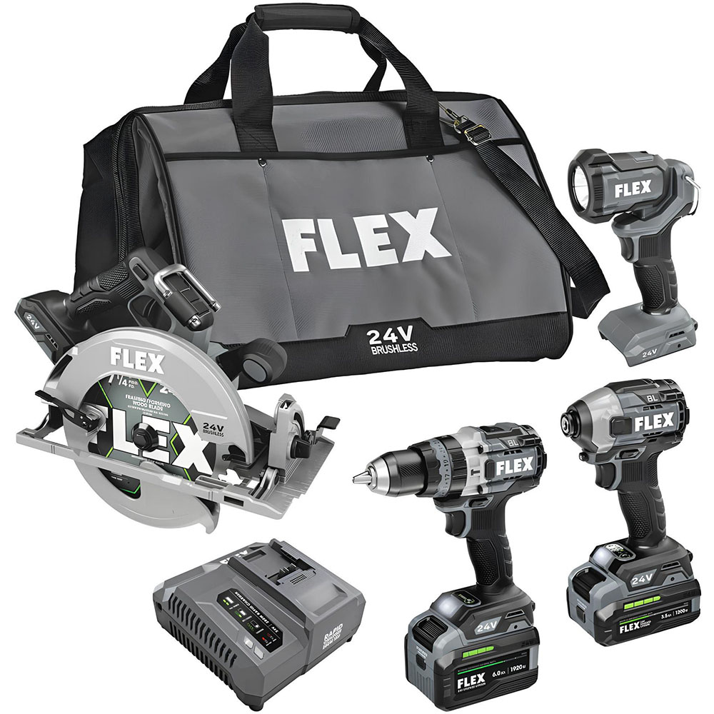 FLEX 24V Stacked Lithium Battery 4 Tool Combo Kit FXM403-2G - Acme Tools