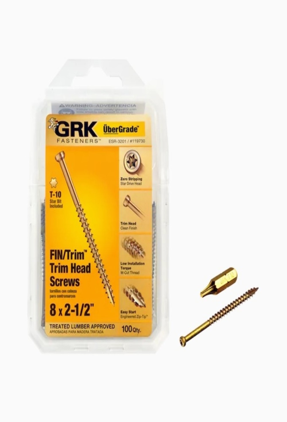 GRK Fasteners FIN/Trim Finishing Trim Head Screws #8 x 2 1/2in 100qty ...