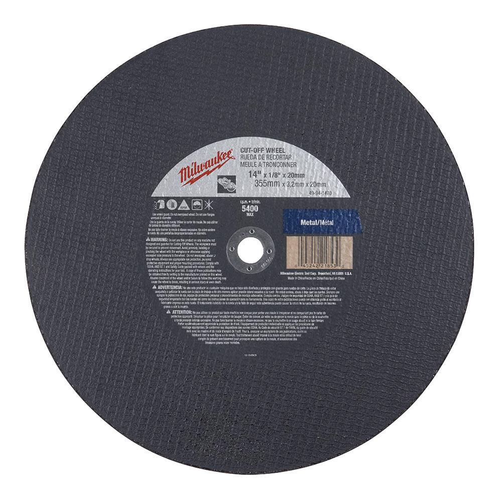 Milwaukee 14 in. x 1/8 in. x 1 in. Cut-Off Wheel (Type 1) 49-94-1475 ...