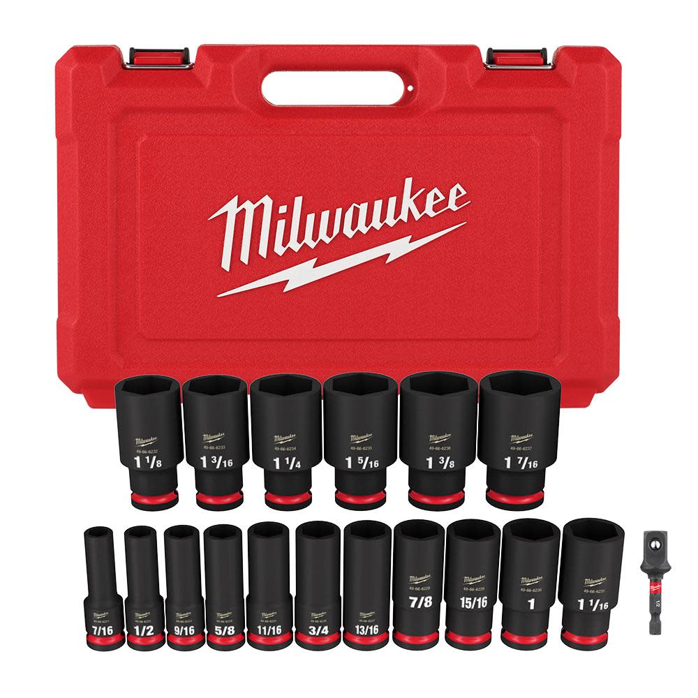 Milwaukee SHOCKWAVE Impact Duty 1/2 Inch Deep SAE 6 Point Socket Set ...