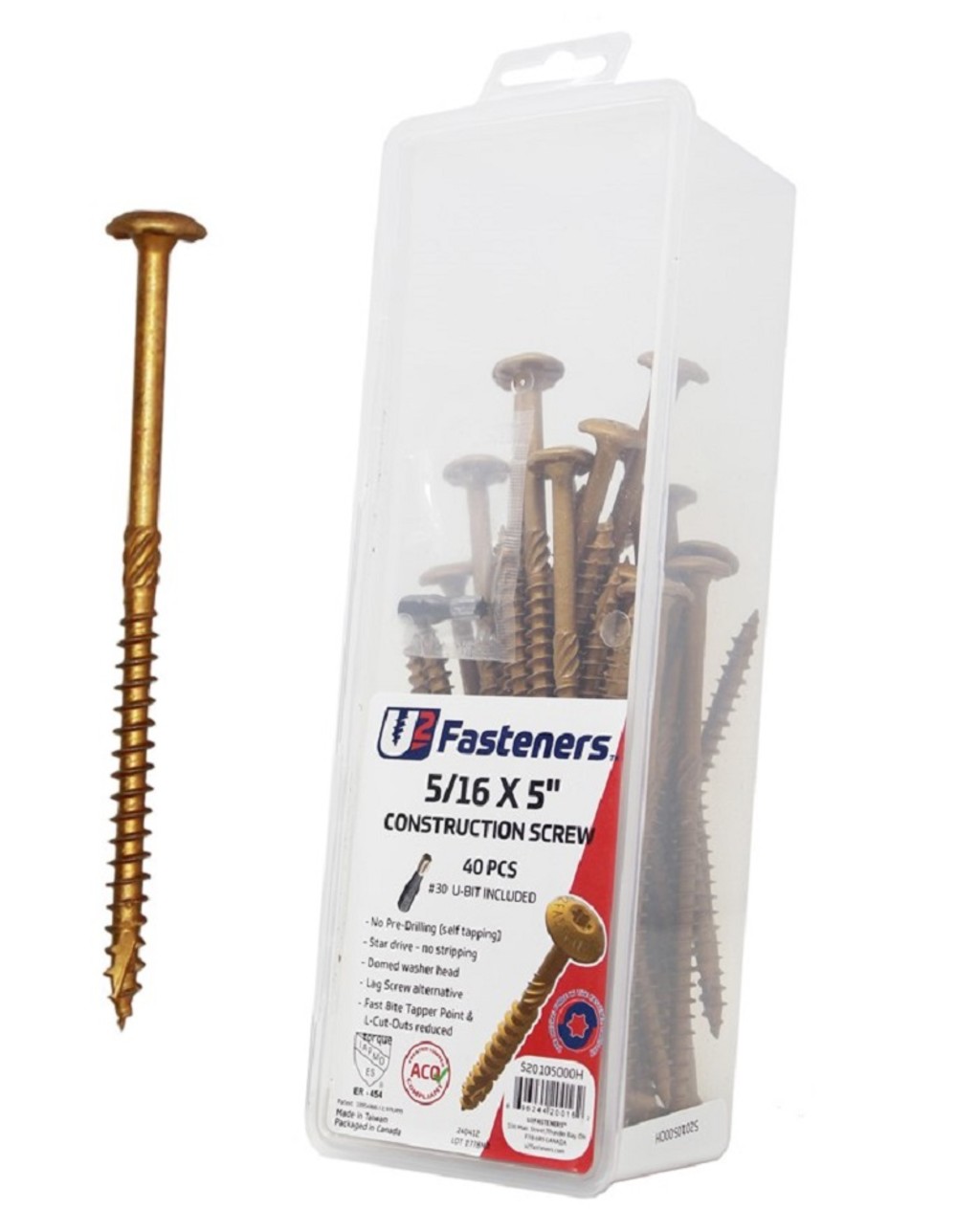 U2 Fasteners Construction Screw 5/16 Inch X 5 Inch, 40ct S20105000H - Acme Tools