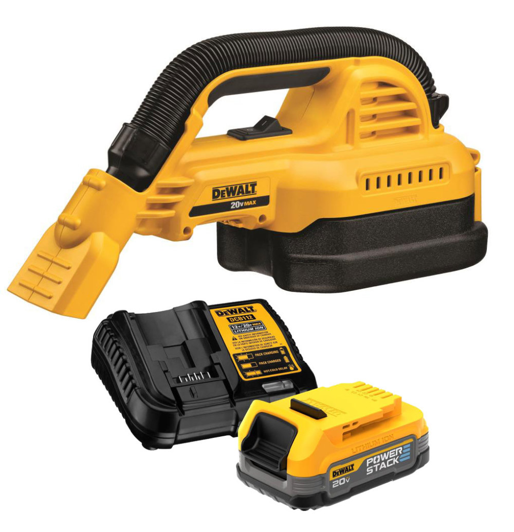 DEWALT 20 V MAX 1/2 Gallon Wet/Dry Portable Vac with POWERSTACK 20V MAX ...