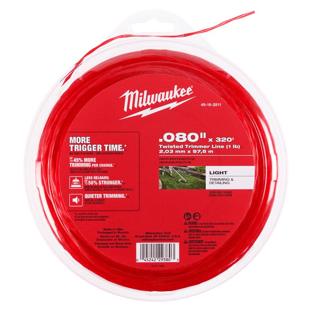 Milwaukee Twisted Trimmer Line .080 Inch x 320 Ft. (1 lb.) 49-16-2811 ...