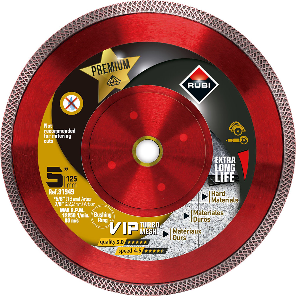Rubi Tools VIP 5 Inch Premium Turbo Mesh Rim Diamond Blade for Hard ...