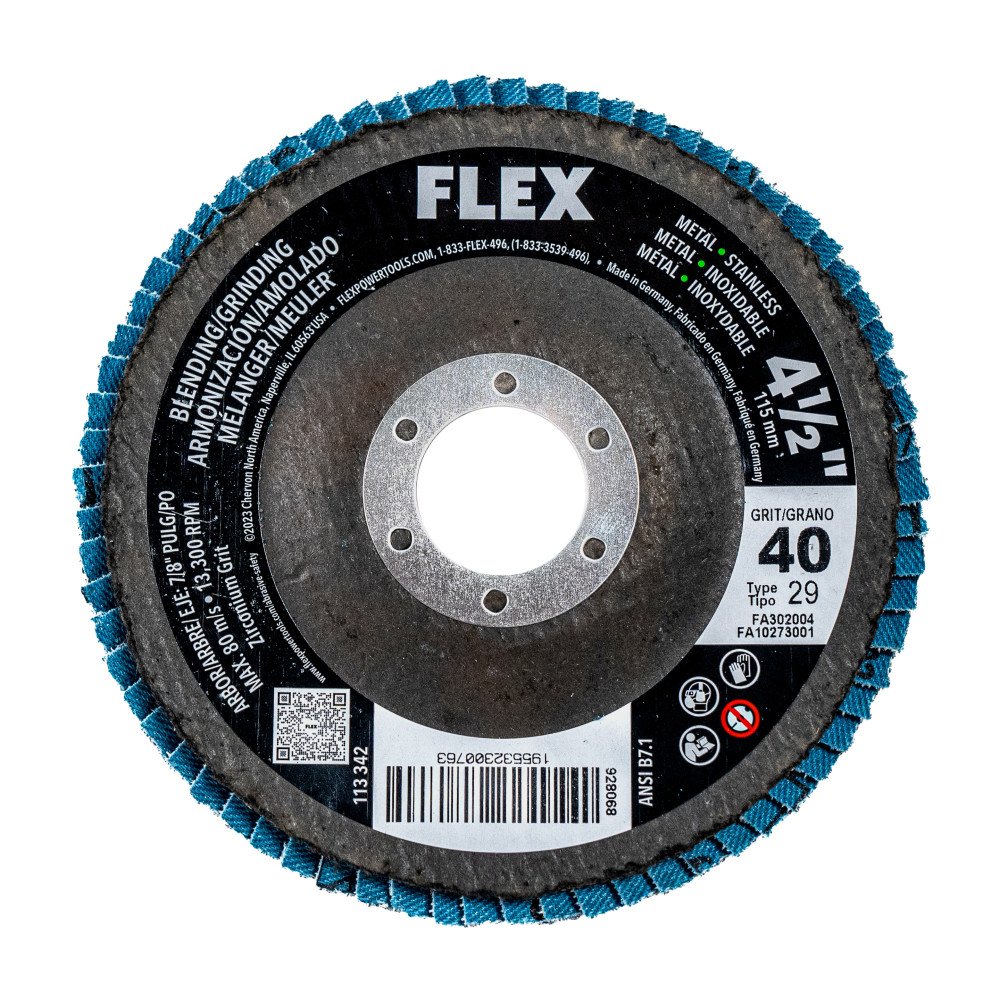 FLEX 4-1/2 Inch Blending/Grinding 40 Grit Flap Disc FA302004 - Acme Tools