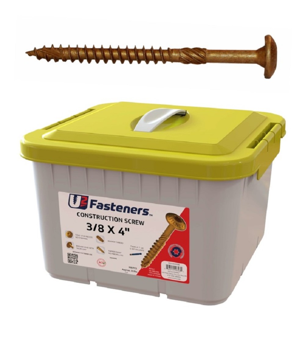 U2 Fasteners Construction Screw 3/8 Inch X 4 Inch, 300ct S22104000B ...