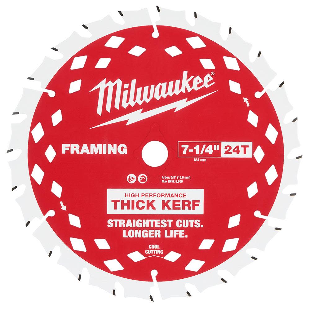 Milwaukee 7-1/4 Inch 24T Thick Kerf Framing Circular Saw Blade 48-40 ...