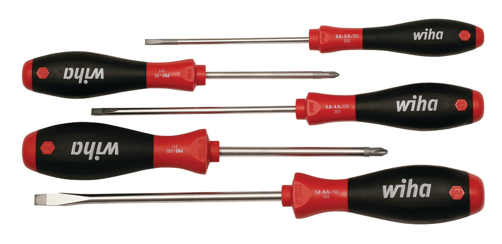 Wiha SoftFinish Slotted & Phillips Screwdriver Set 5pc 30277 - Acme Tools