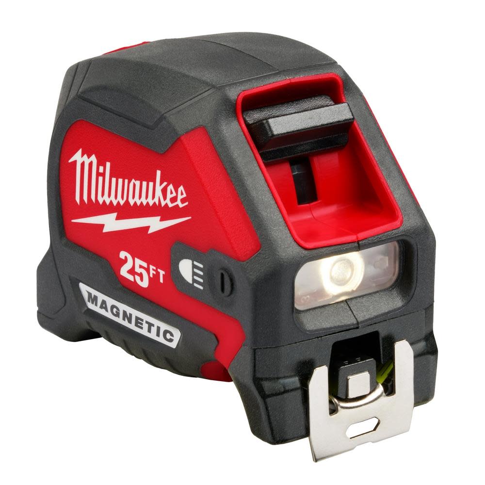 Milwaukee 25ft Wide Blade Magnetic Tape Measure with 100L Light 48-22 ...