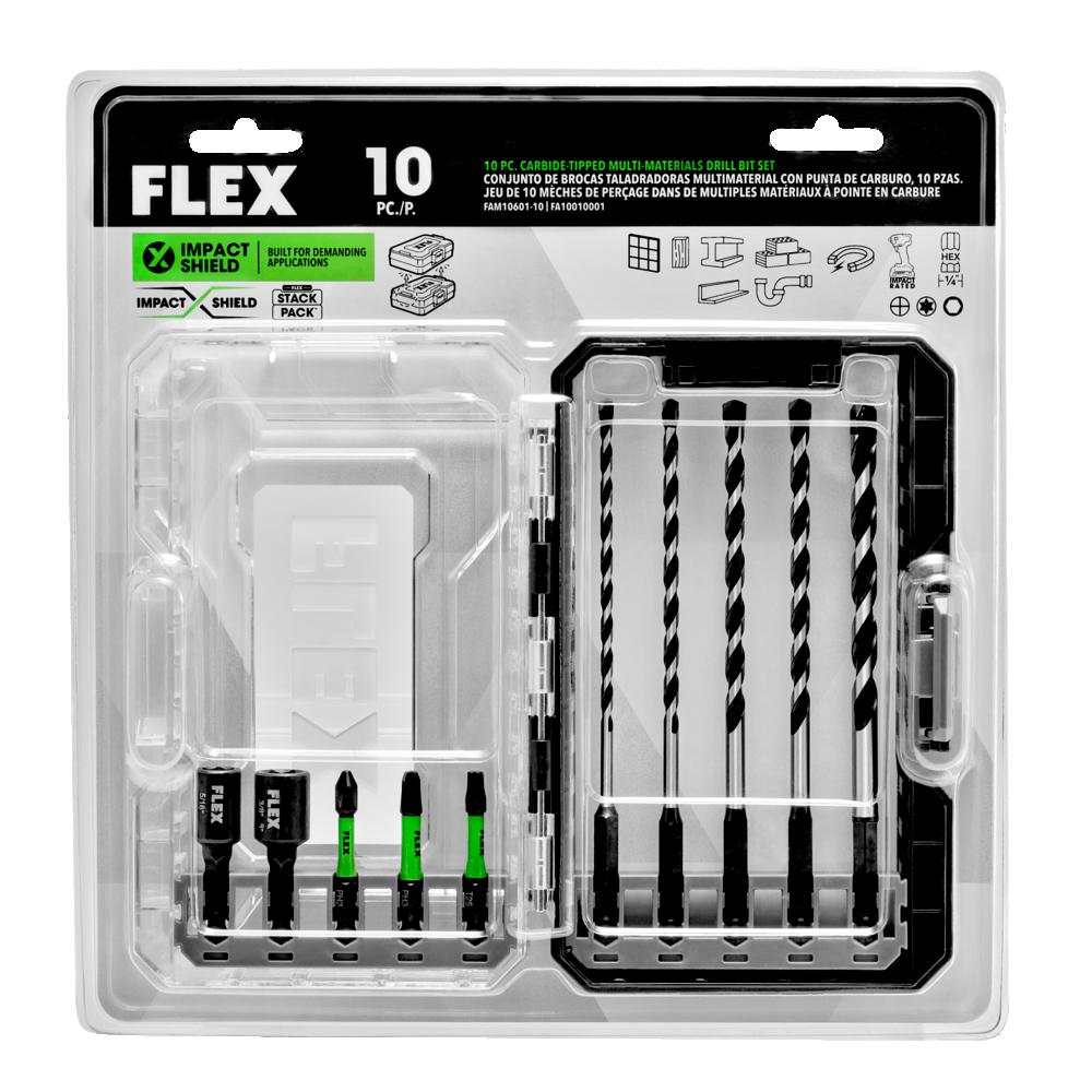 FLEX Drill & Drive Bit Set Carbide Tipped Multi Construction 10pc ...