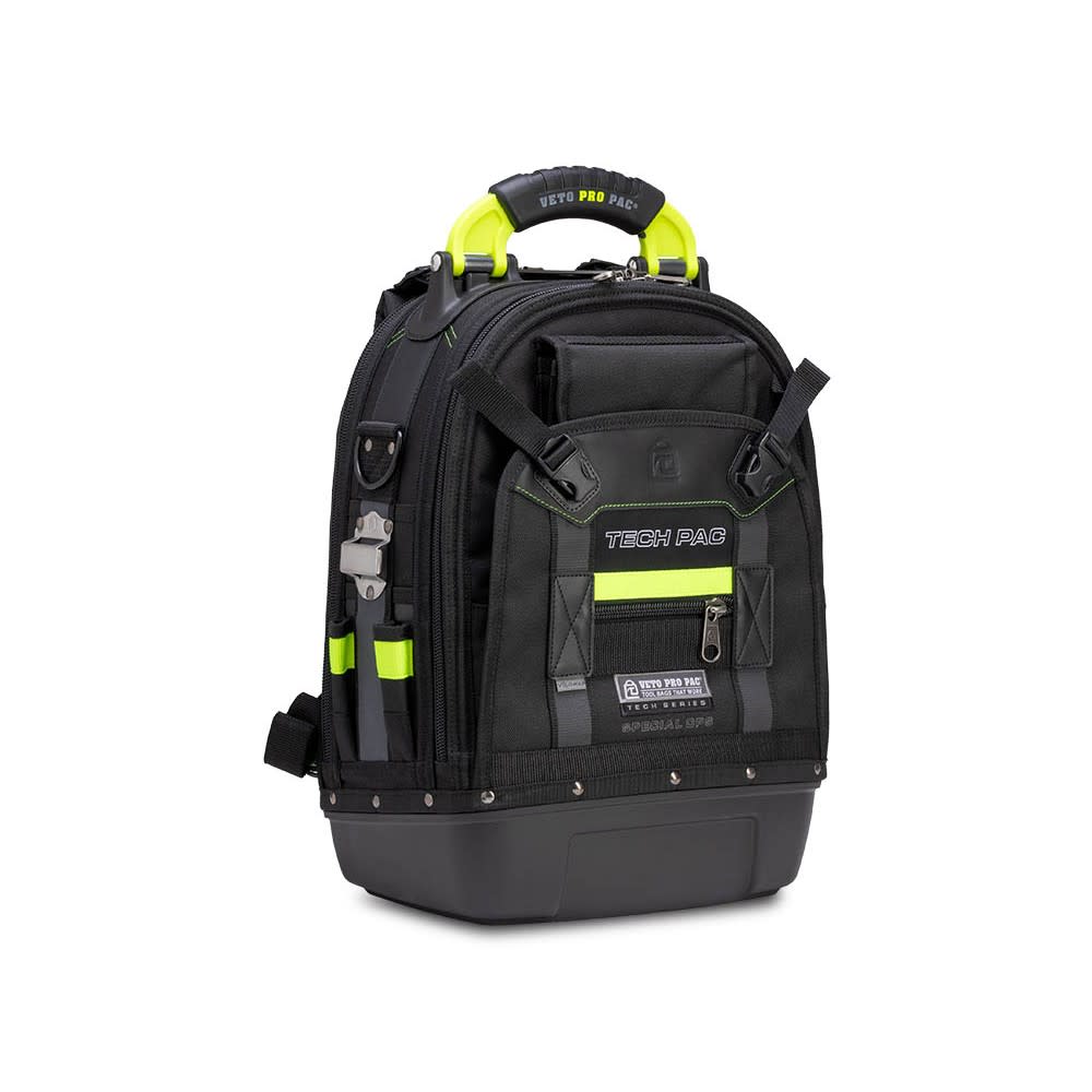 Veto Pro Pac 50 Lbs Large Zippered Tool Backpack, Black/Hi-Viz Yellow ...