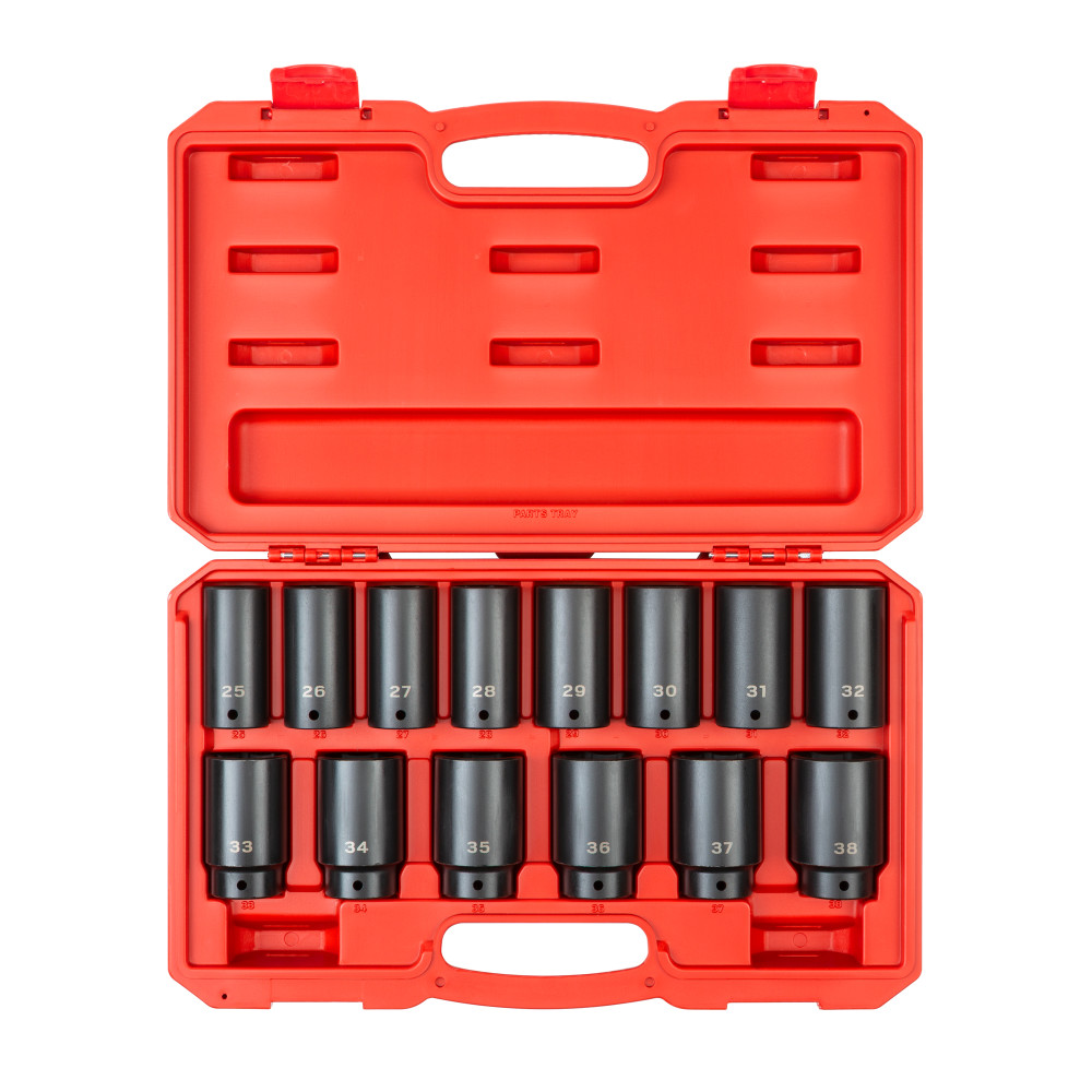 Tekton 1/2 Inch Deep 6 Point Impact Socket Set Case, 14 Piece (25-38 mm ...