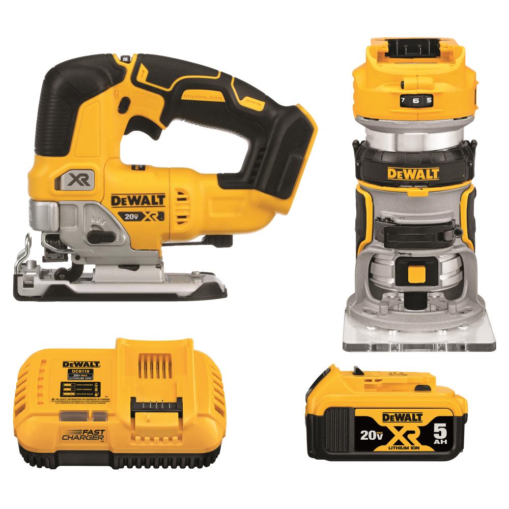 DEWALT 20V MAX XR 2 Tool Woodworking Kit Router & Jig Saw DCK201P1 from ...