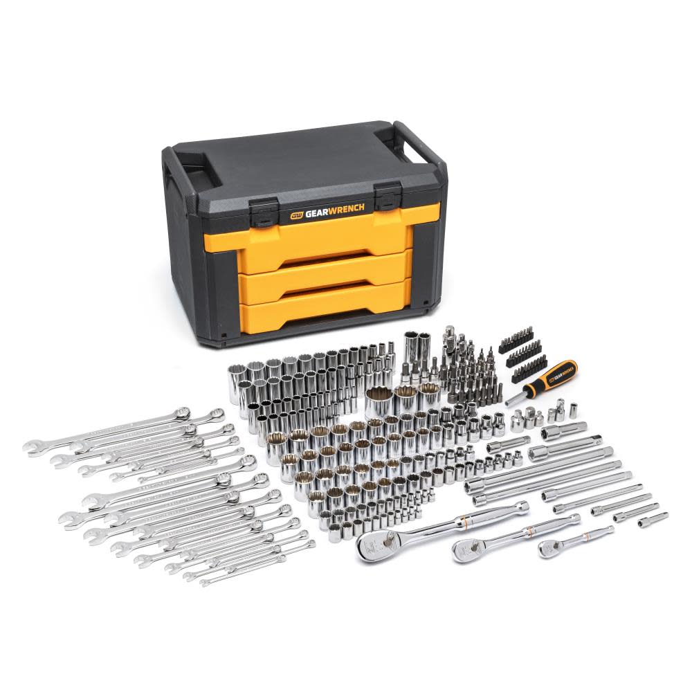 GEARWRENCH 243 Pc. 12 Point Mechanics Tool Set in 3 Drawer Storage Box ...
