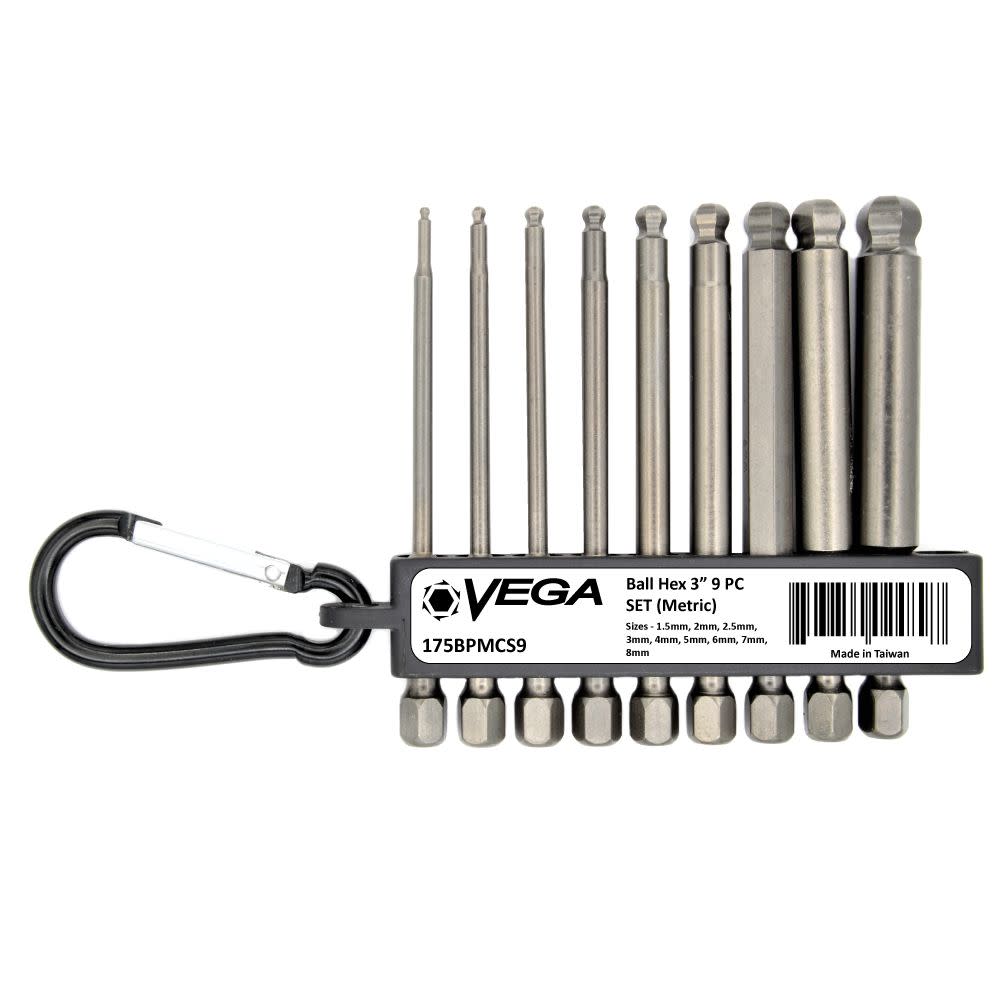 Vega 3in Hex Ball End Bit Set 9pc 175BPMCS9 - Acme Tools