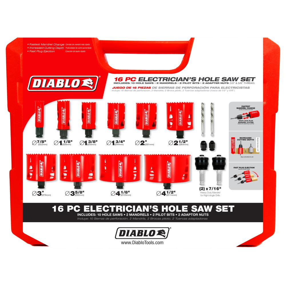 Diablo Tools 16 pc Electrician's Bi-Metal Hole Saw Set DHS16SEL - Acme ...