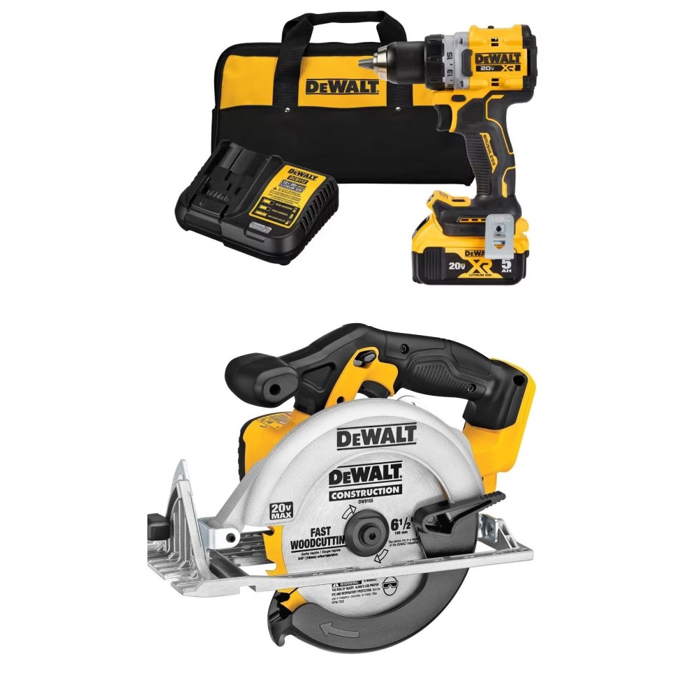 DEWALT 20V MAX Cordless Drill/Driver Kit and Circular Saw Bundle ...