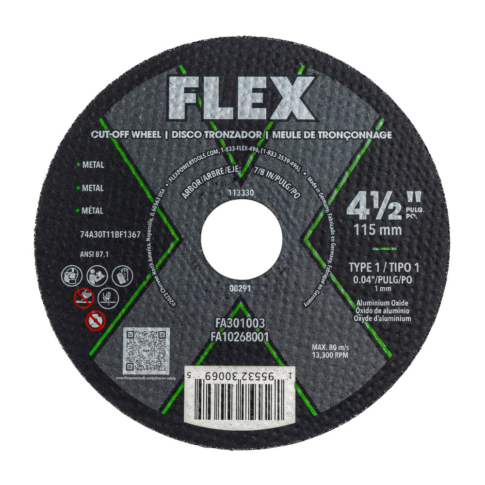 FLEX 4-1/2 Inch Cut-Off Wheel Type 1 25pk FA301003-25 - Acme Tools