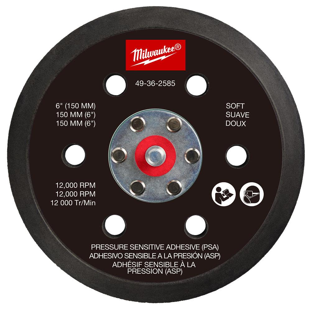 Milwaukee 6 Inch Pressure Sensitive Adhesive Sander Backing Pad Soft 49 ...