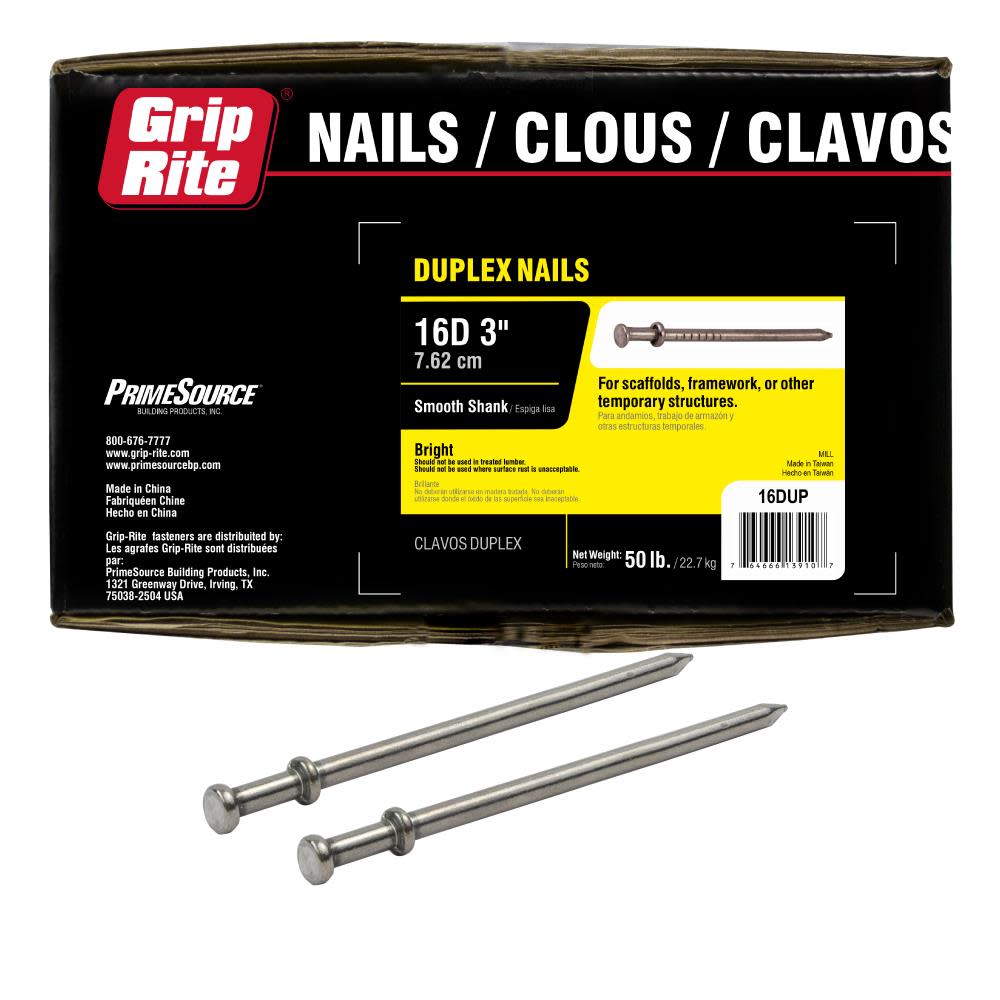 Grip Rite 3in Nails Bright Steel Duplex 8 Gauge 50lb 2133qty 16DUP ...