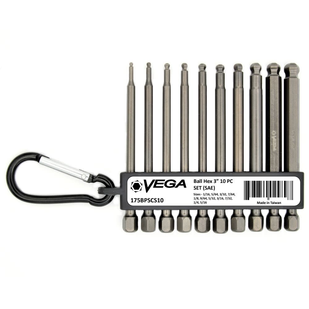 Vega 3in Hex Ball End Bit Set 10pc 175BPSCS10 - Acme Tools