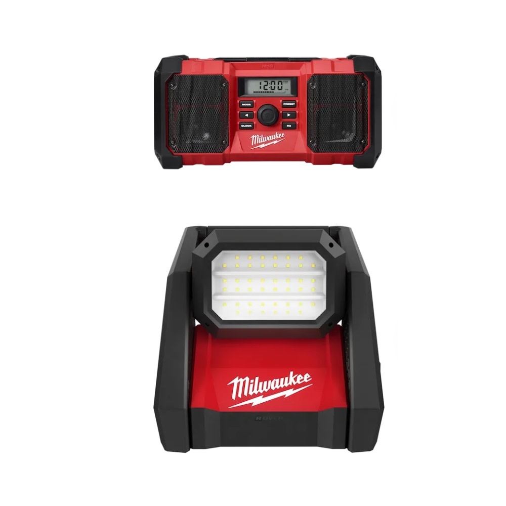 Milwaukee M18 Jobsite Radio, M18 Rover Dual Power Flood Light Bundle ...